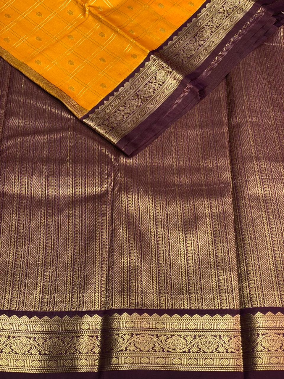 Yellow and deep purple silk saree- PSSR195– Prakrithi By Ramya