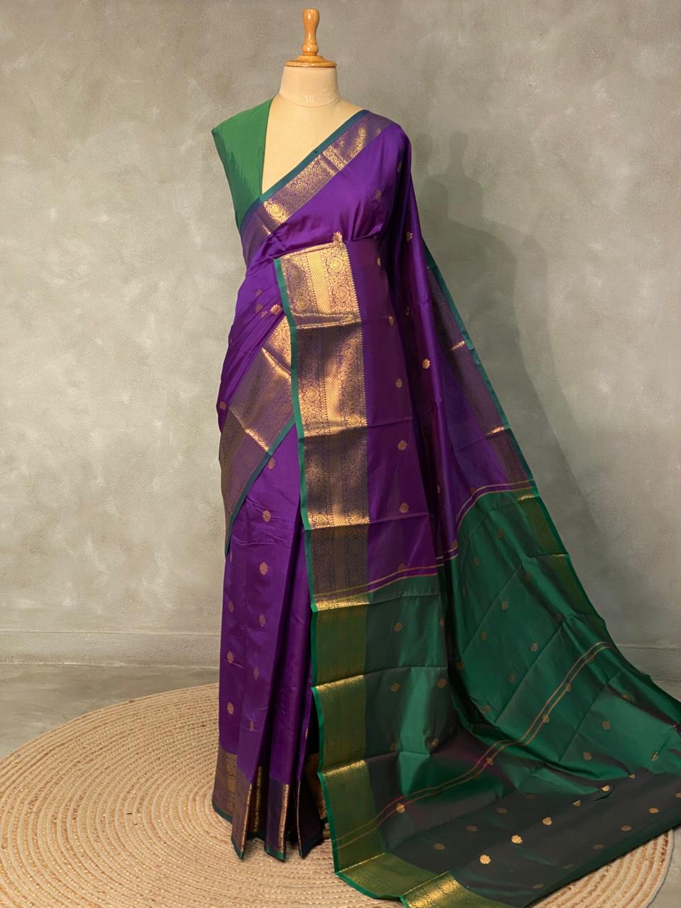 Violet and Green semi kanchipuram soft silk saree - PSSN126– Prakrithi ...