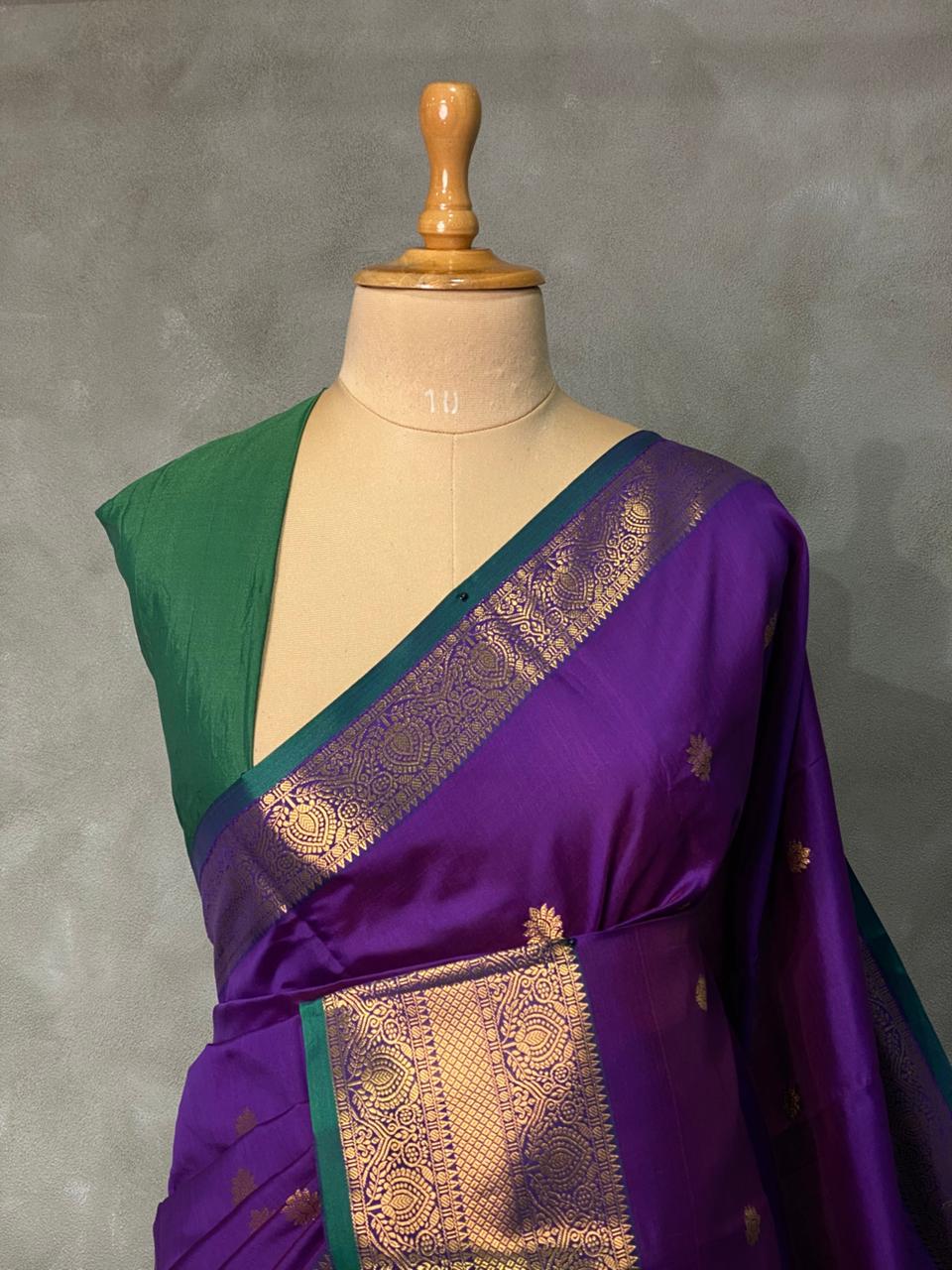 Violet and Green semi kanchipuram soft silk saree - PSSN126– Prakrithi ...