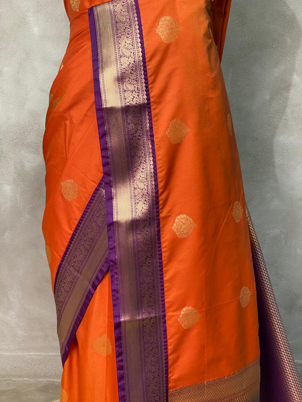Rust Orange and Deep purple silk saree- PSSR198– Prakrithi By Ramya
