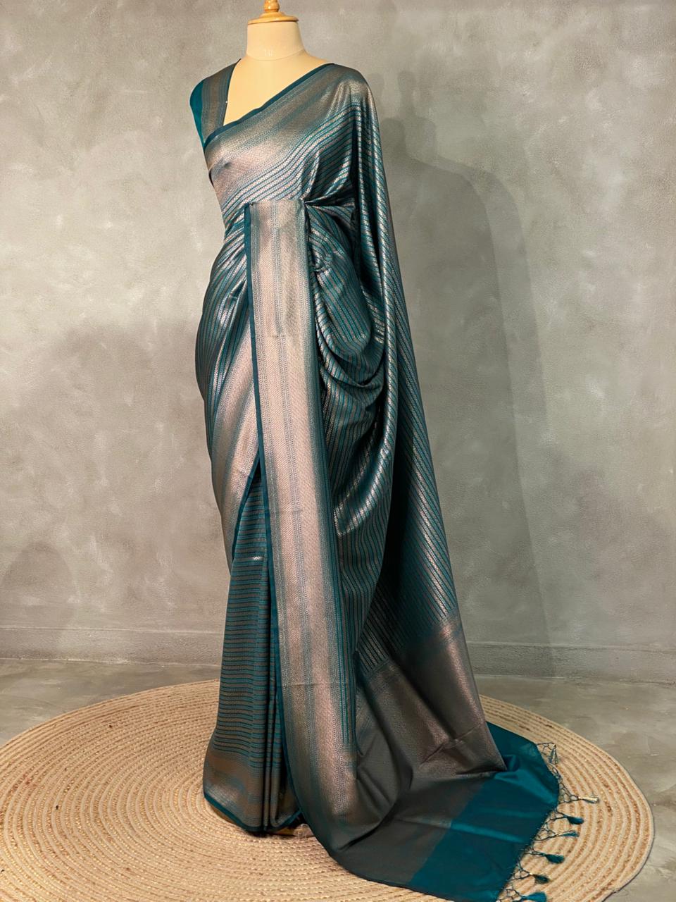 Peacock Green Semi katan silk saree - AISHSK7– Prakrithi By Ramya