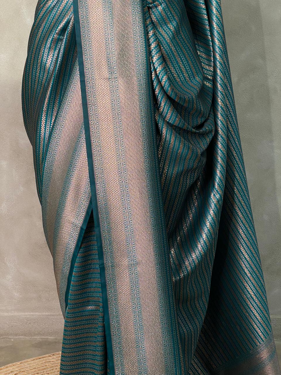 Peacock Green Semi katan silk saree - AISHSK7– Prakrithi By Ramya