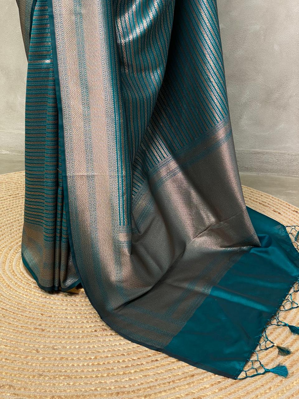 Peacock Green Semi katan silk saree - AISHSK7– Prakrithi By Ramya