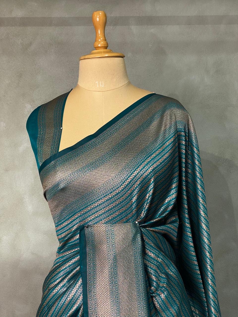 Peacock Green Semi katan silk saree - AISHSK7– Prakrithi By Ramya