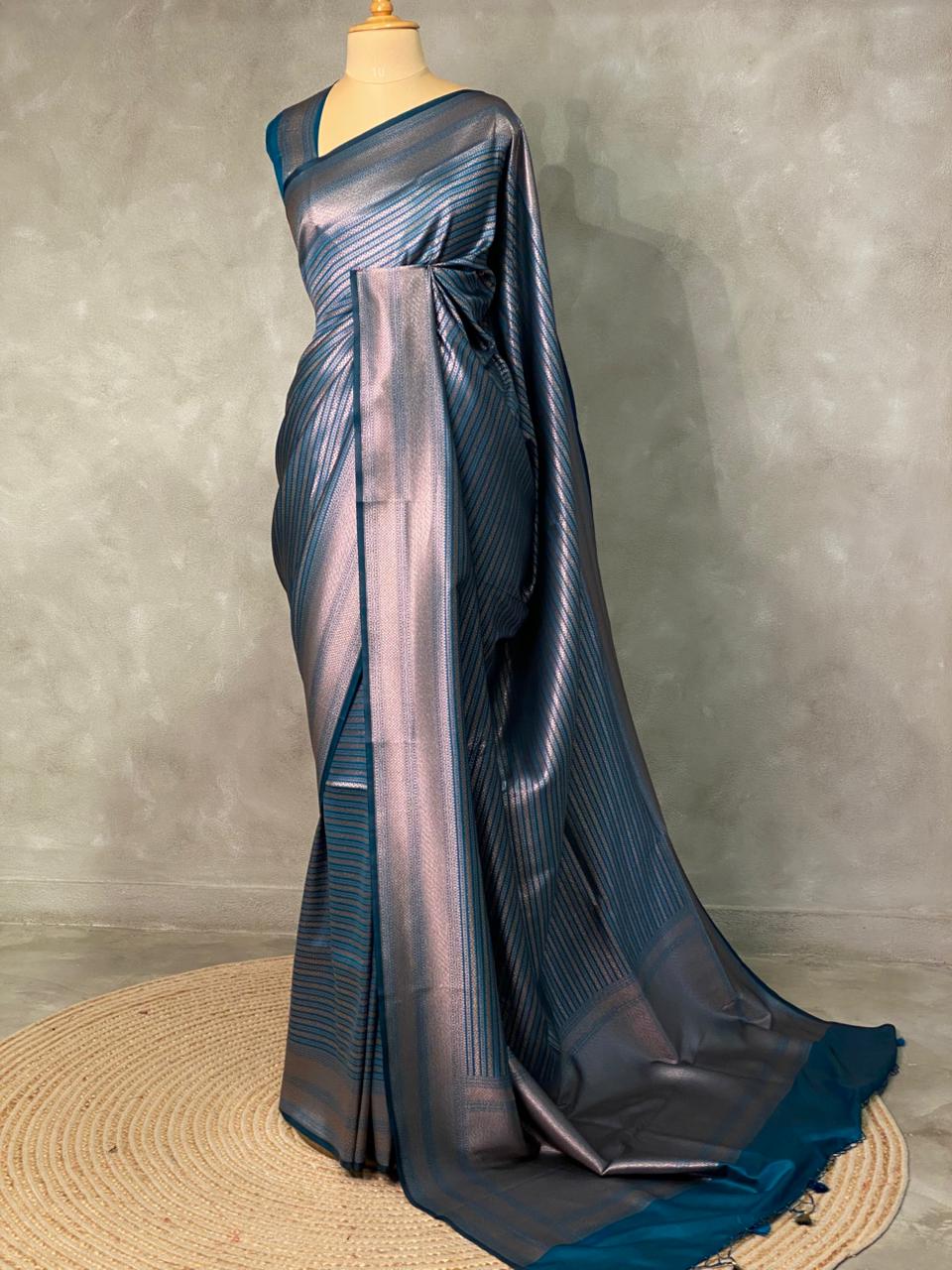 Peacock Blue Semi katan silk saree - AISHSK8– Prakrithi By Ramya