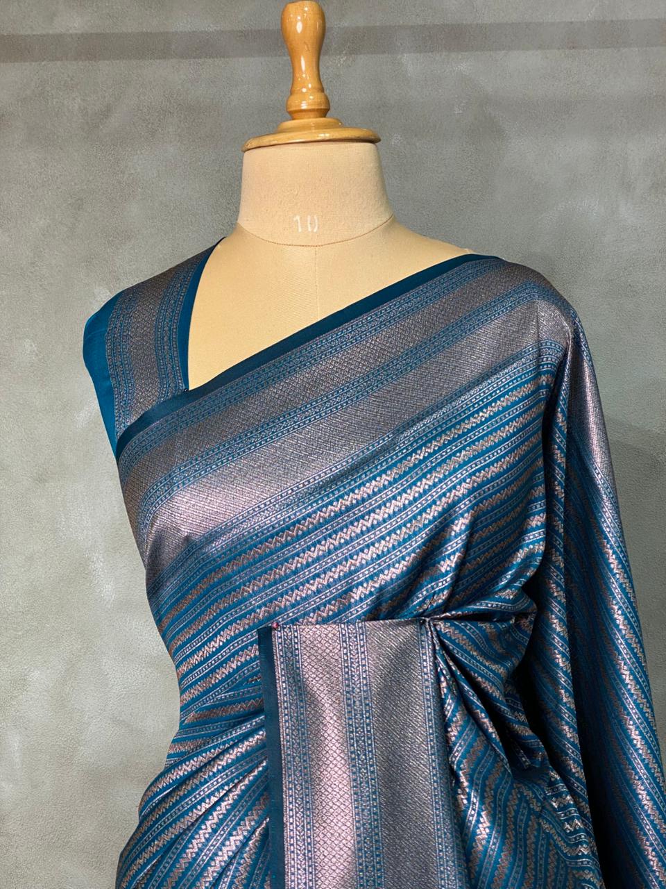 Peacock Blue Semi katan silk saree - AISHSK8– Prakrithi By Ramya