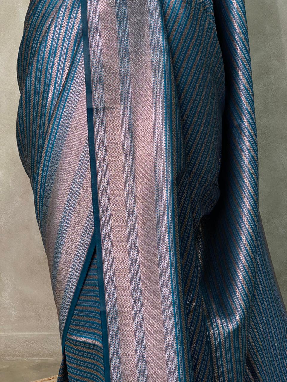 Peacock Blue Semi katan silk saree - AISHSK8– Prakrithi By Ramya