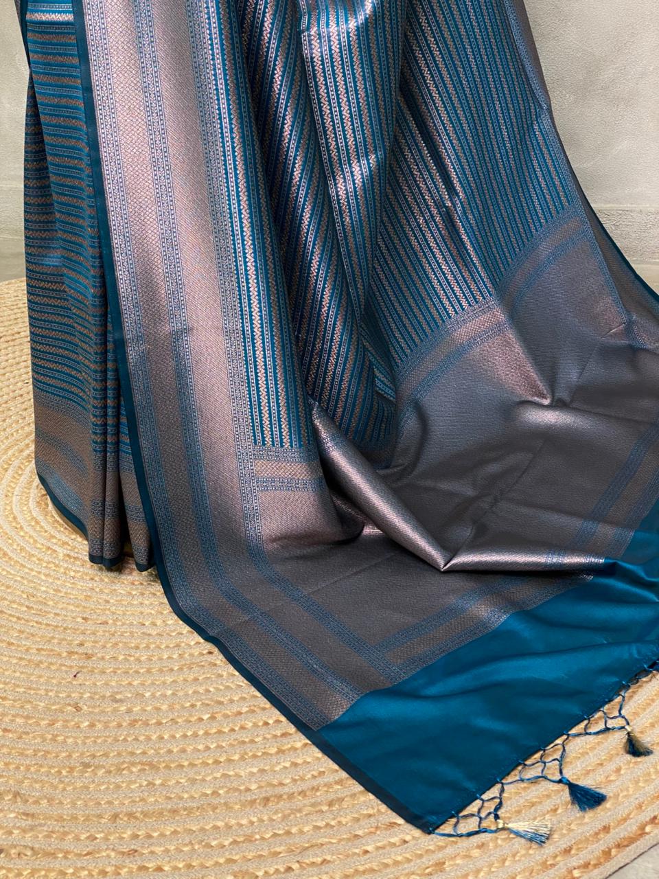 Peacock Blue Semi katan silk saree - AISHSK8– Prakrithi By Ramya